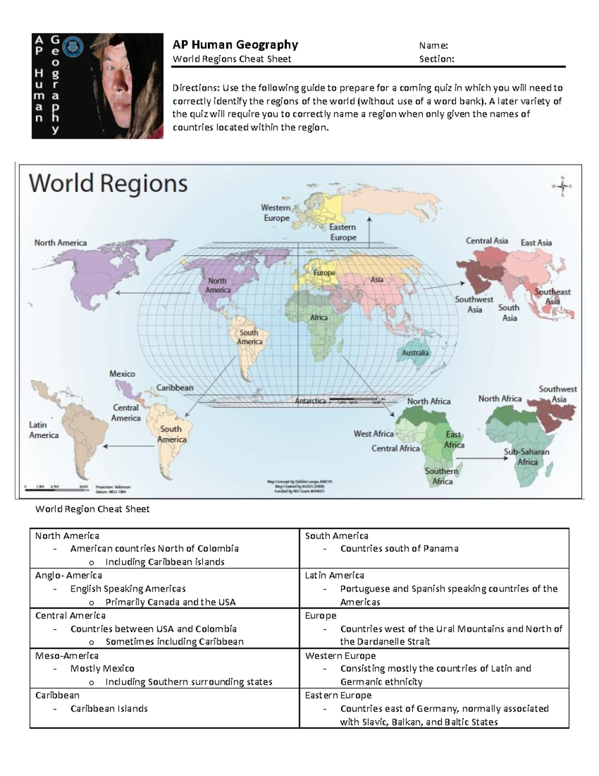 AP Human Geography World Regions Quiz Cheat Sheet - Studocu