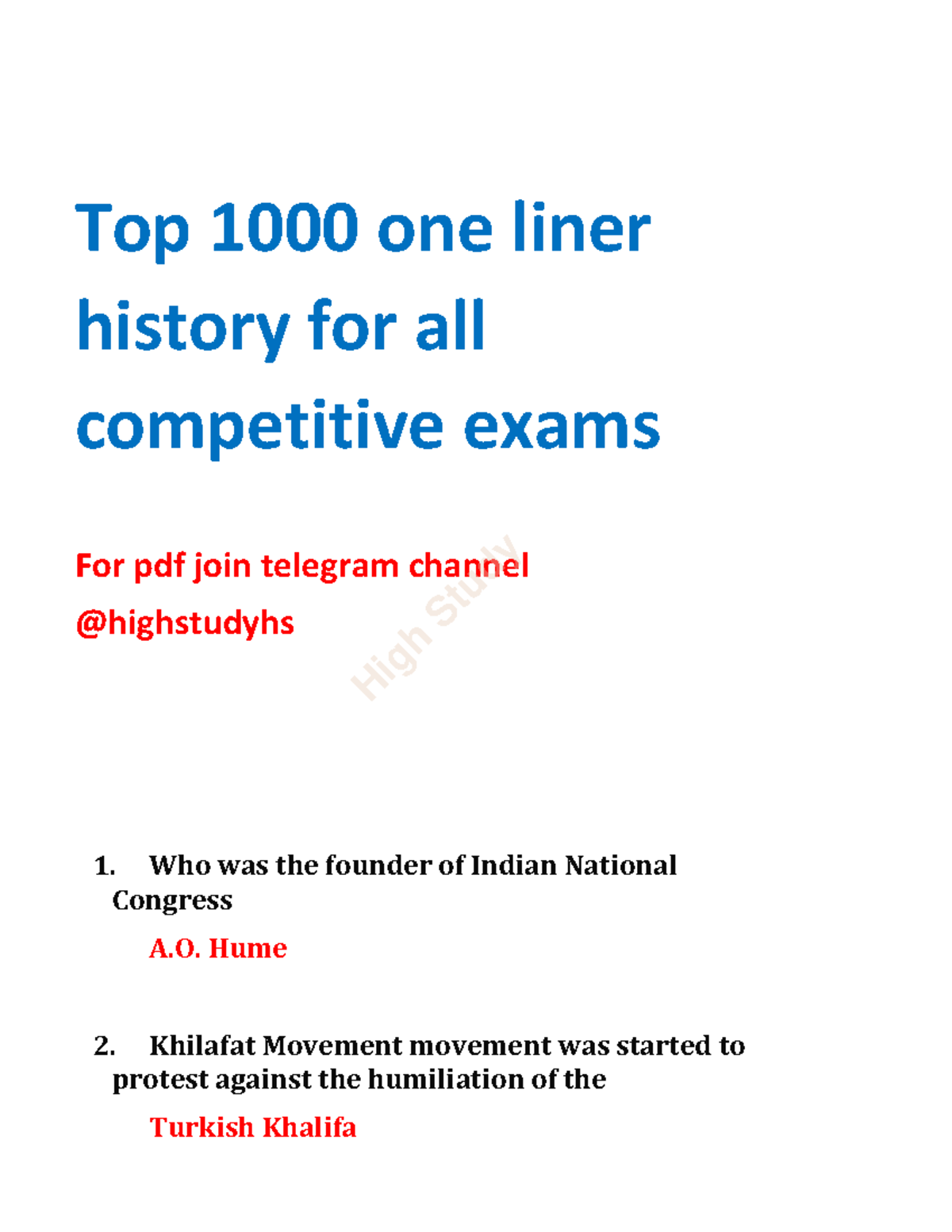 History One-Liner Notes for Competitive Exams (HIST101) - Studocu