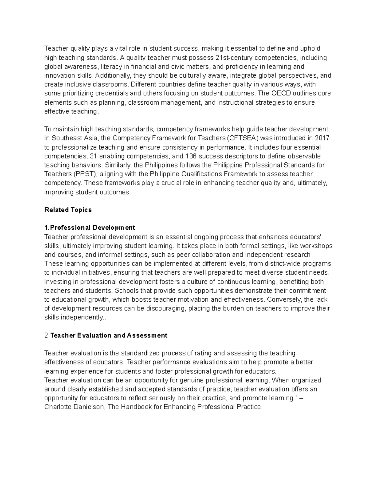 Teacher Quality and Professional Development: Chapter 6 (EDU 101) - Studocu