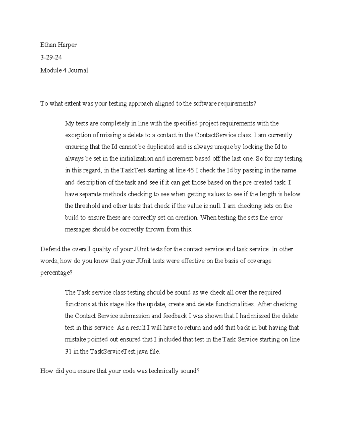 Module 4 Journal Reflection - CS-320 Code Testing Insights - Studocu