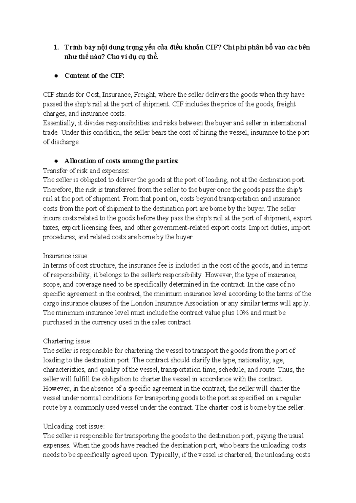 NVNT: Analysis of CIF, FOB, CPT Clauses & Cost Allocation in Commerce ...
