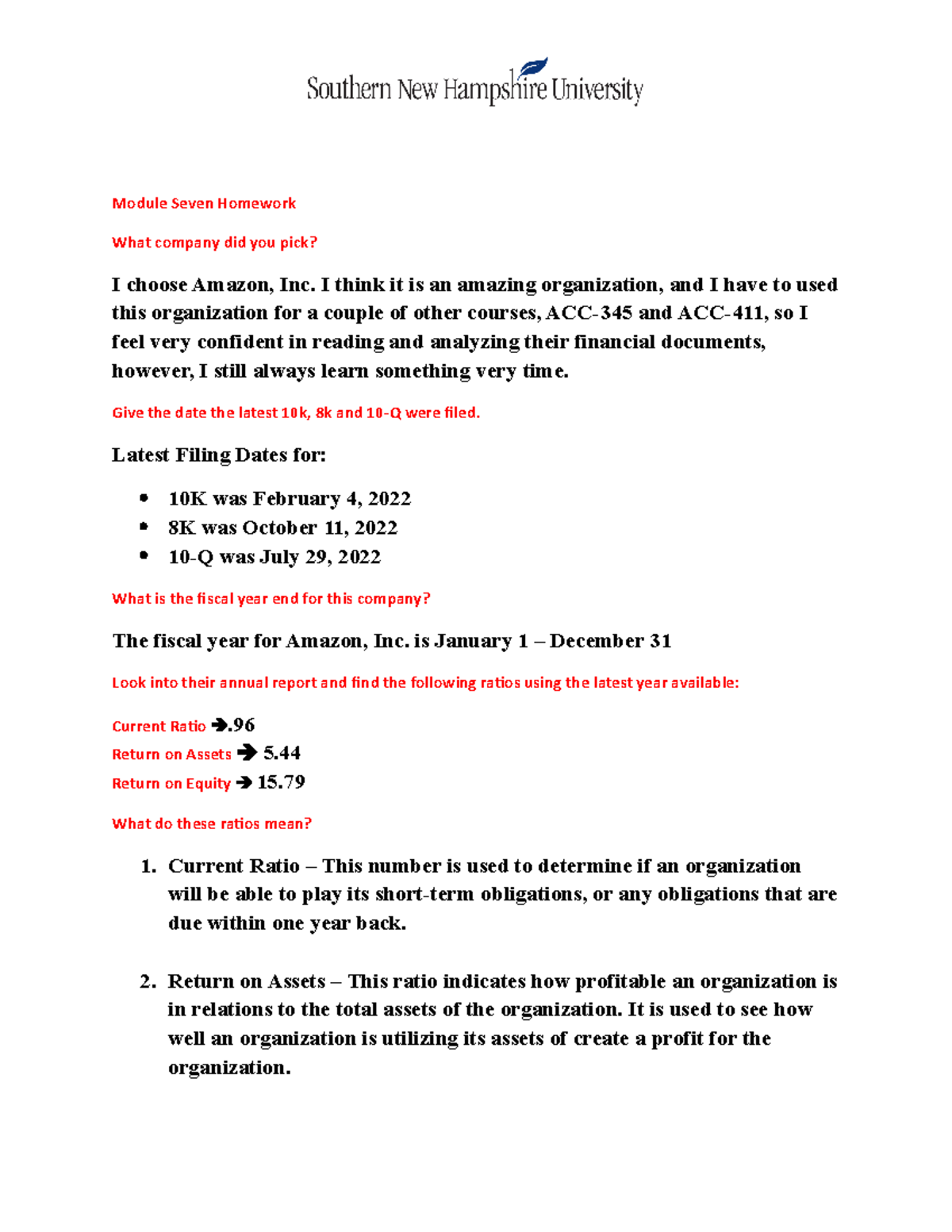 ACC 340 Module 7 Homework Analysis of Amazon, Inc. Financials - Studocu
