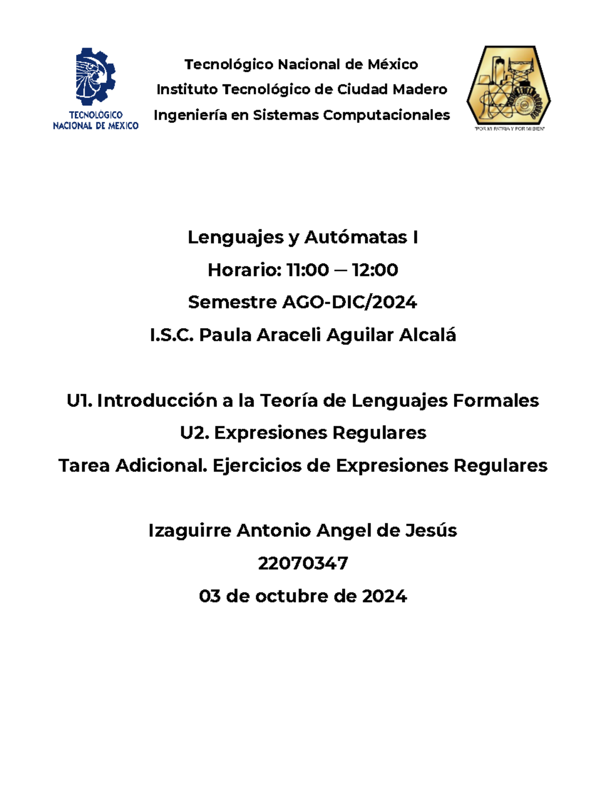 Ejercicios de Expresiones Regulares - Lenguajes y Autómatas I - Studocu