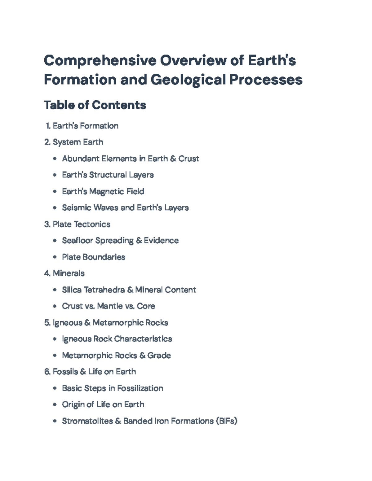 Comprehensive Guide on Earth's Formation & Geological Processes (GEOL ...