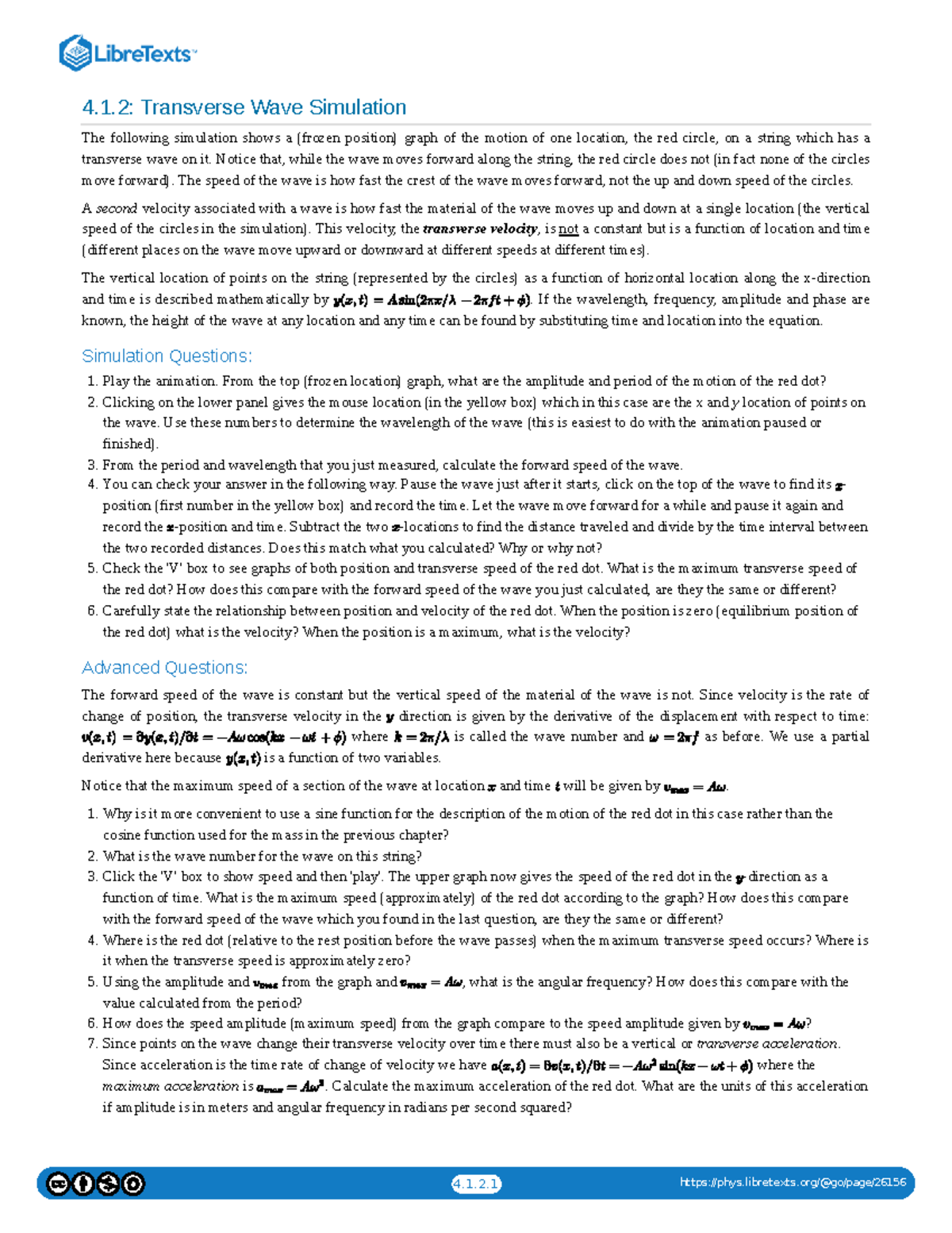 4.1.2: Transverse Wave Simulation Analysis and Questions - Studocu