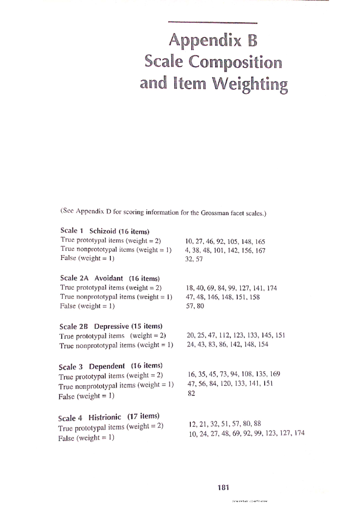 MCMI III: Scale Composition and Item Weighting Appendix - Studocu