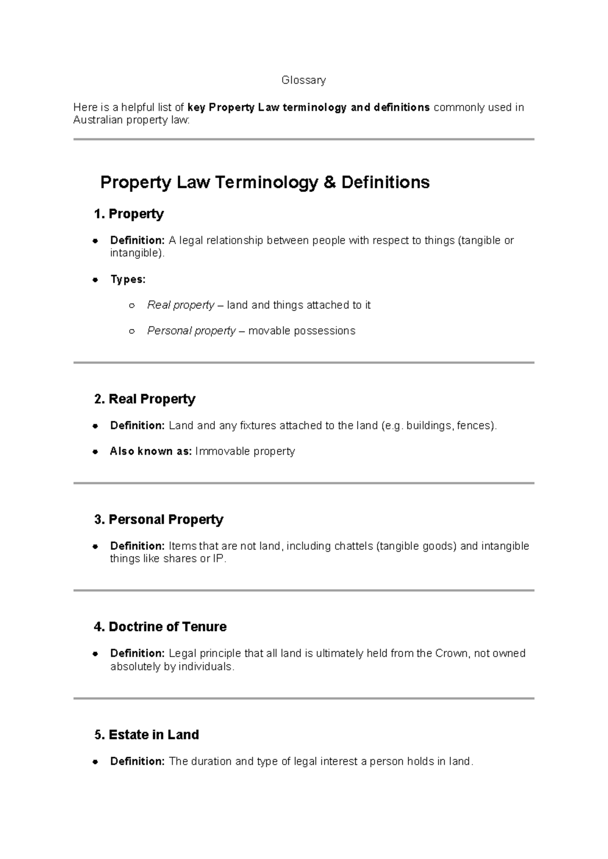 Property Law Glossary: Key Terms and Definitions for Australian Law ...