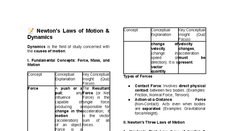 P6 - Laws of Motion Dynamics: Key Concepts & Quiz Insights - Studocu