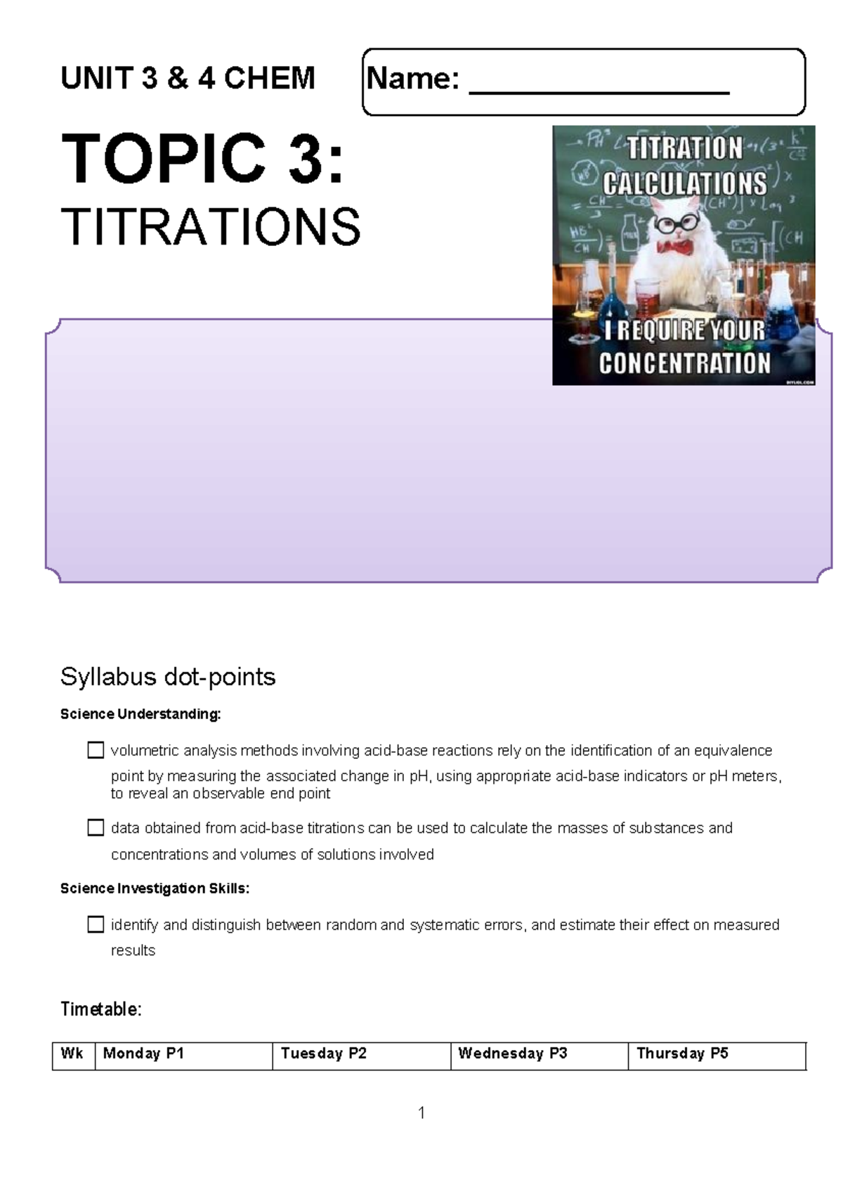 UNIT 3 4 CHEM: Titrations Practical Test & Analysis Notes - Studocu
