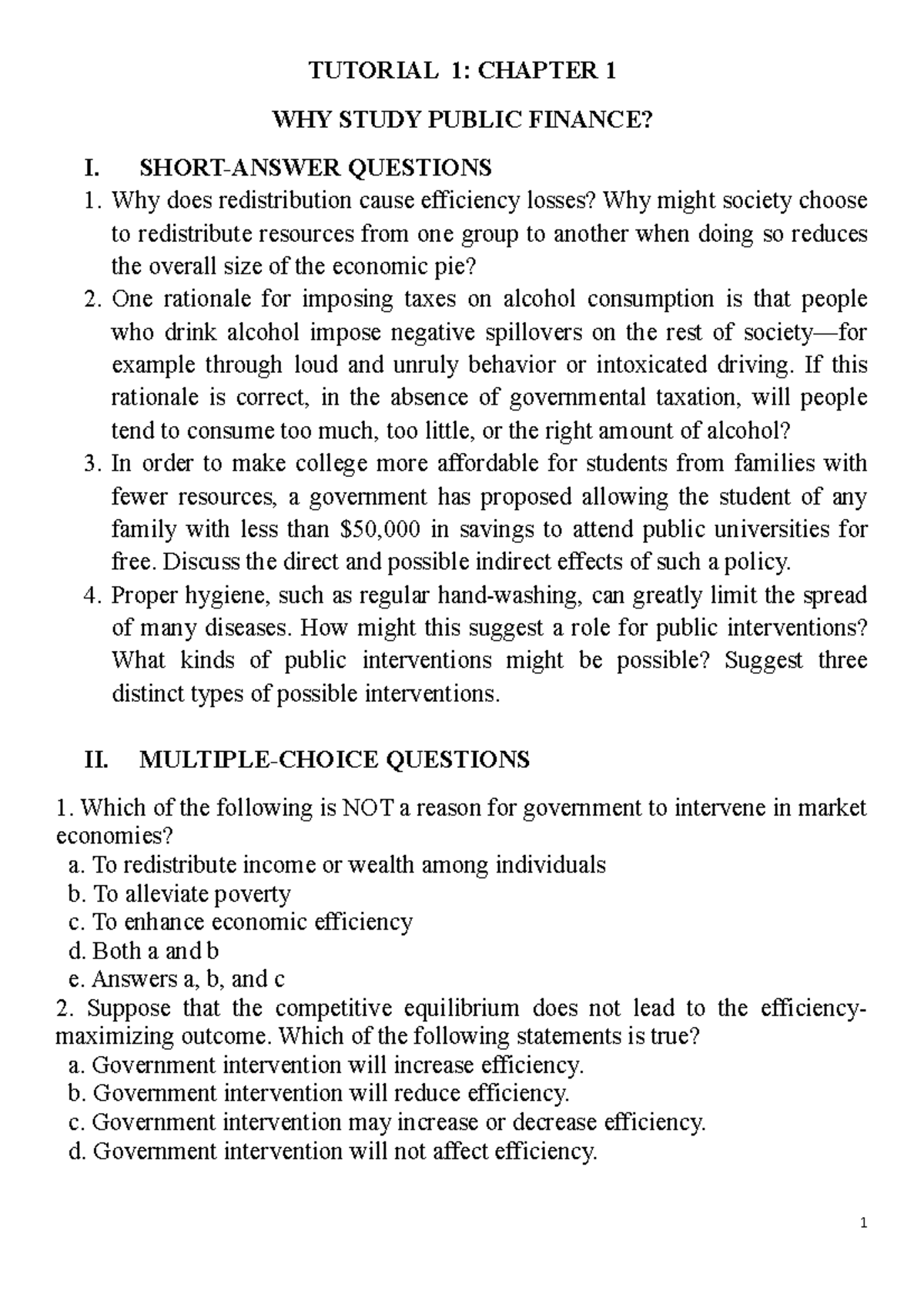 Tutorial 1 - 2002 2 - TUTORIAL 1: CHAPTER 1 WHY STUDY PUBLIC FINANCE? I ...