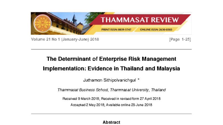 Determinants of ERM Implementation in Thailand and Malaysia: Evidence ...