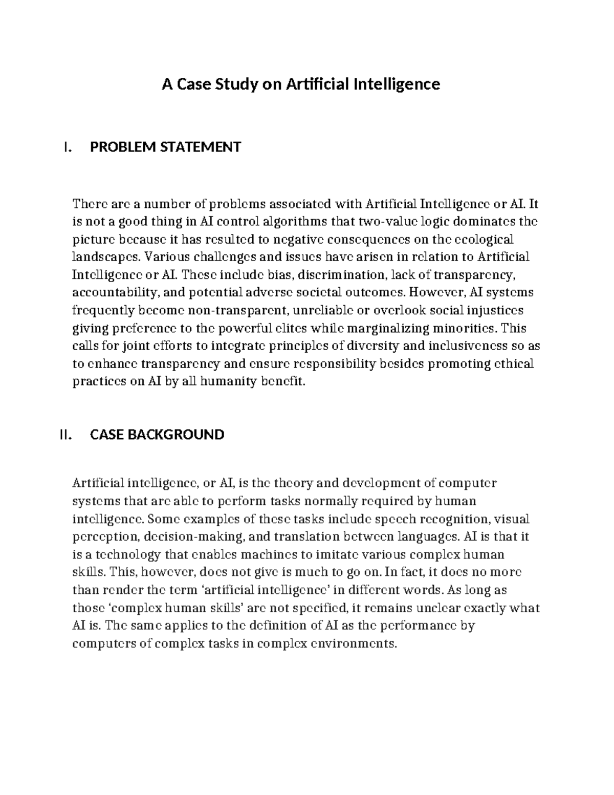 Case Study: Challenges and Ethics in AI (AI 101) - Studocu