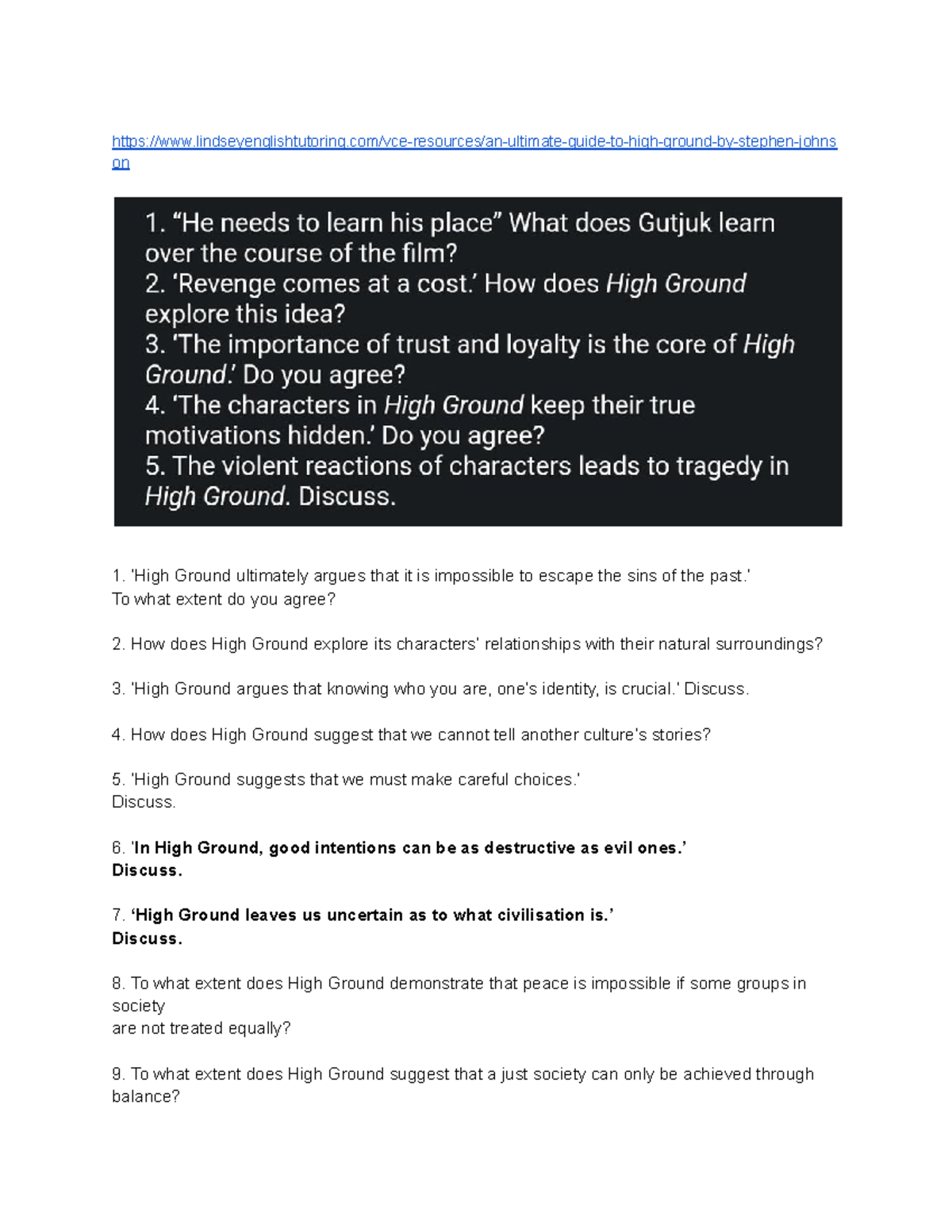 VCE English Analysis: Themes & Essay Prompts for "High Ground" - Sonnet ...