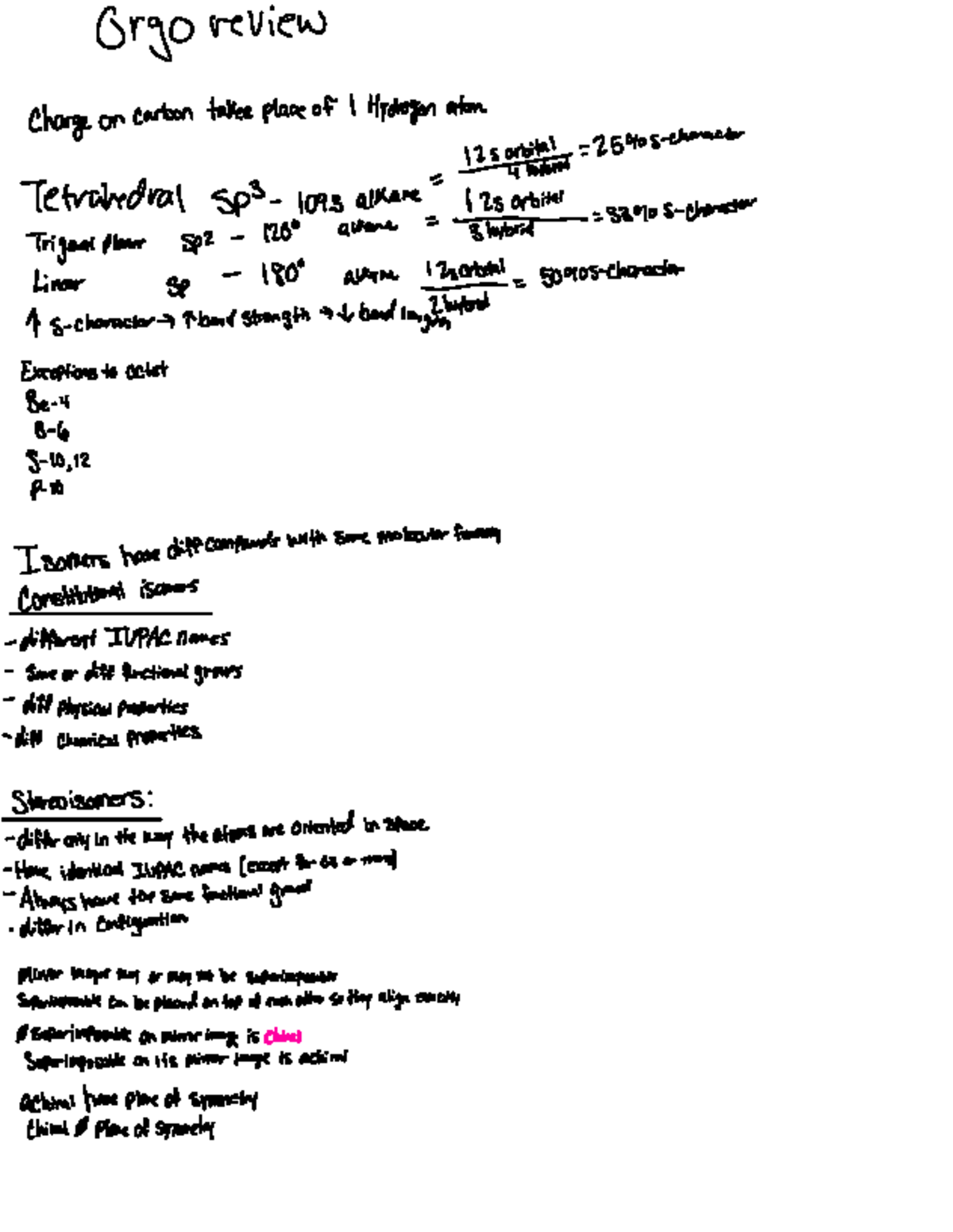 Orgo Review: Charge on Carbon, Isomers, and Stereoisomers Notes - Studocu