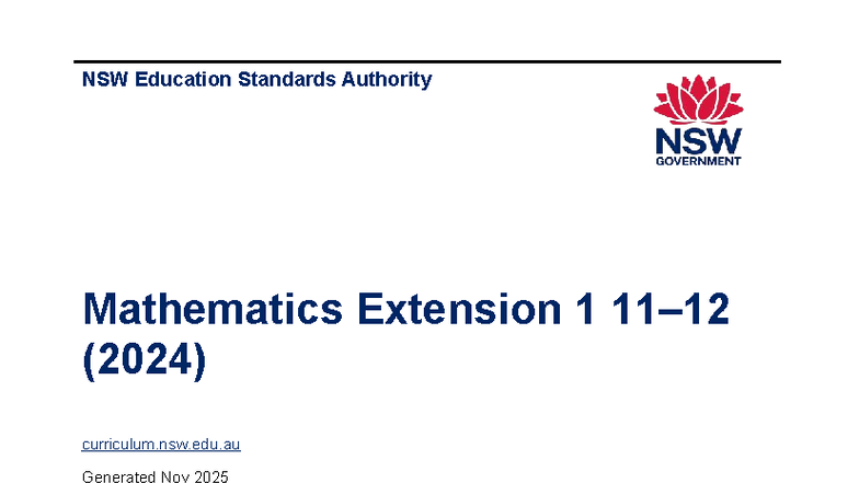 NESA Mathematics Extension 1 (2024) Syllabus Overview and ...