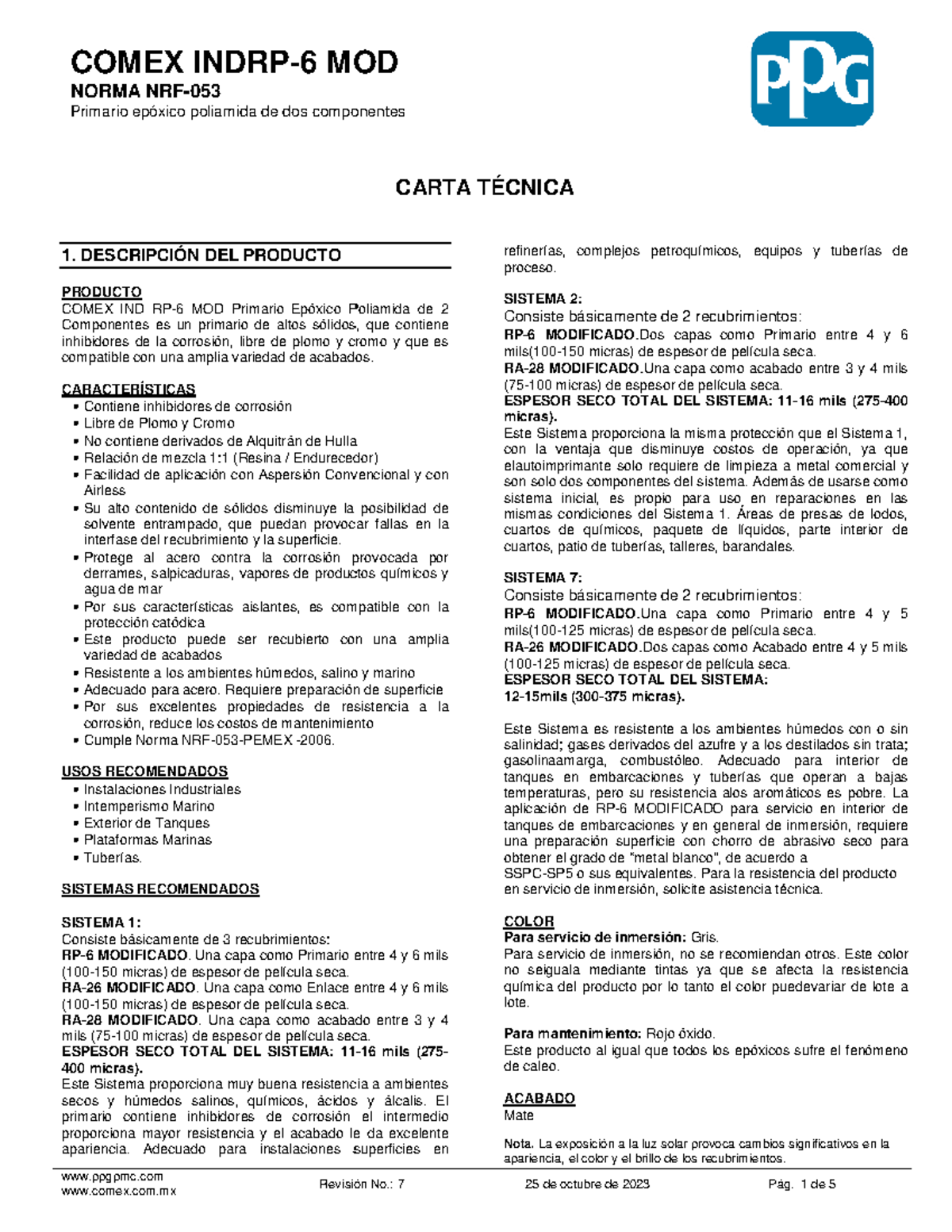 Carta Técnica sobre el Comex IND RP-6 Modificado NRF-053 - Studocu