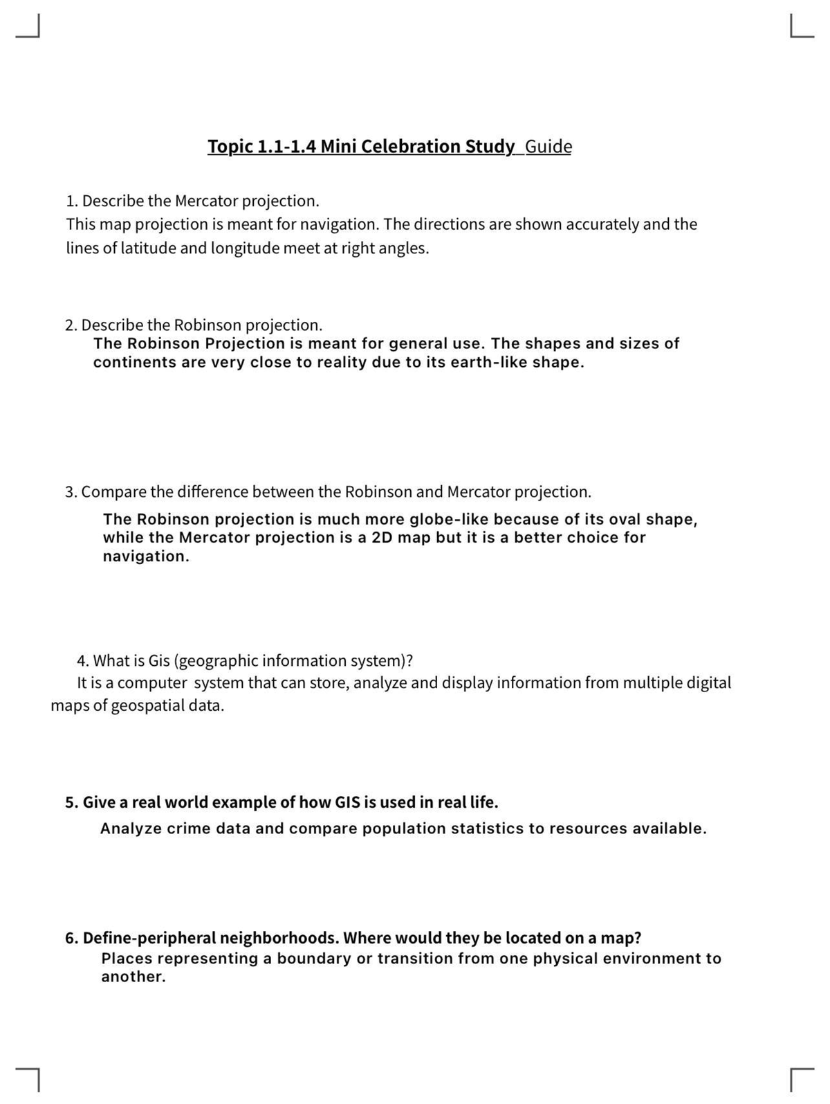 AP Hum Geo 1.1-1.4 Study Guide: Map Projections & GIS Overview - Studocu