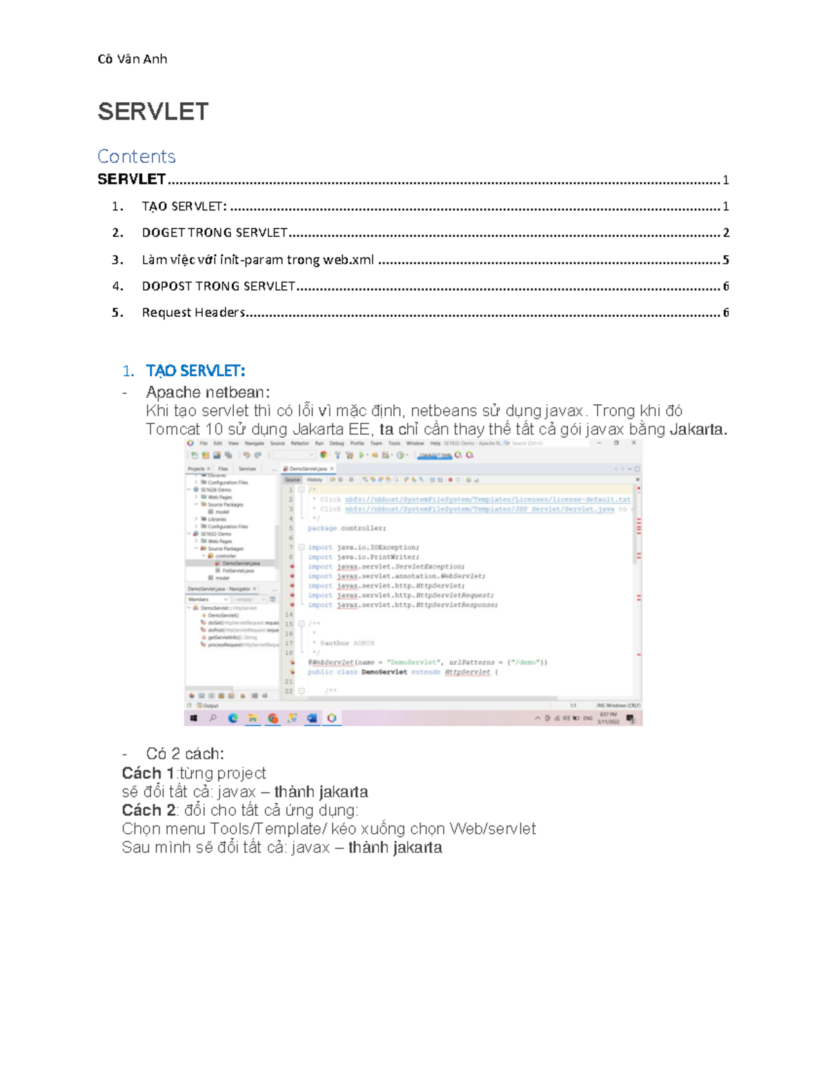 01-Example For Servlet - SERVLET Contents ####### SERVLET - Studocu