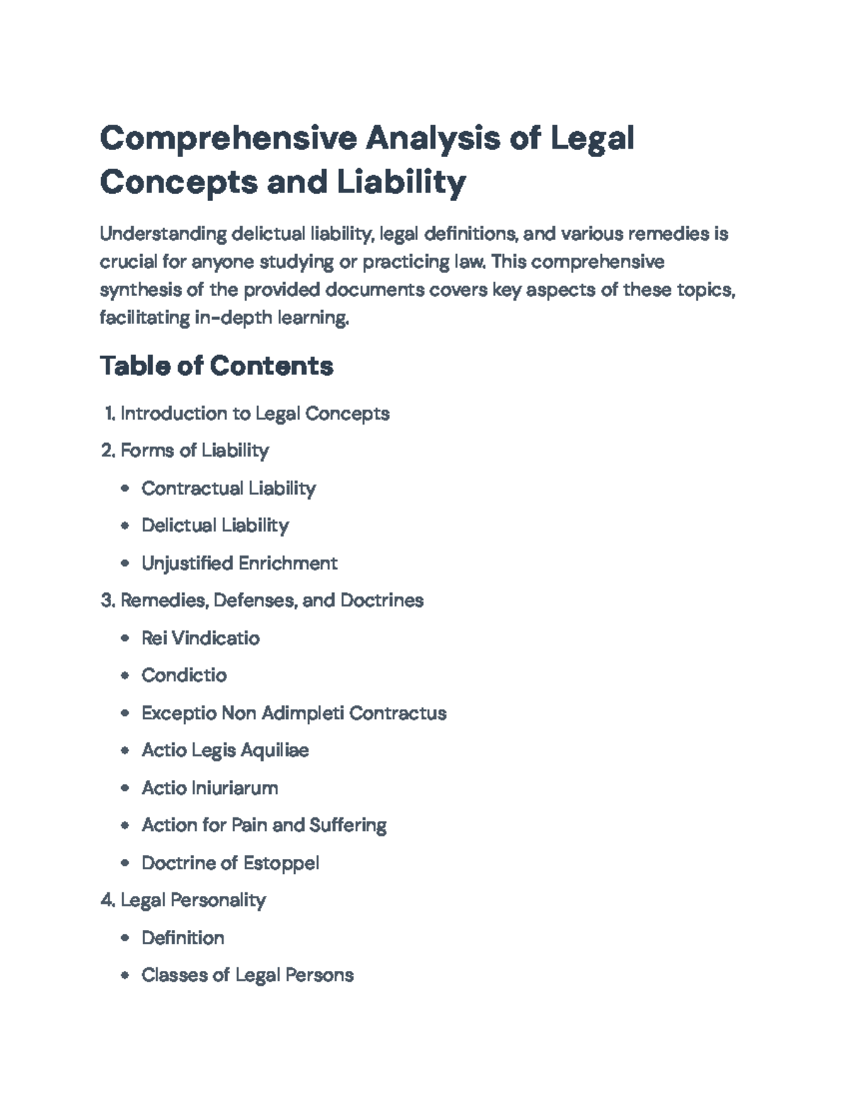 Comprehensive Overview of Legal Concepts and Liabilities: Law 101 ...