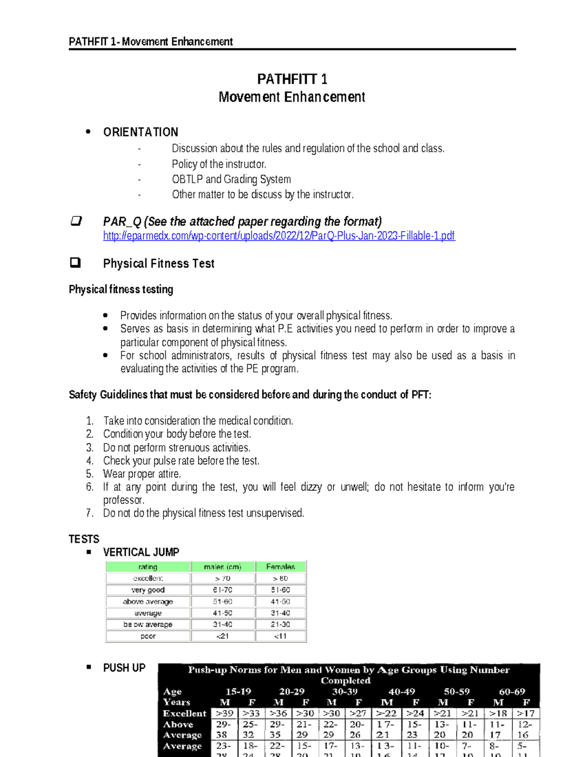 ACG PATHFIT Movement Enhancement Overview and Guidelines - Studocu