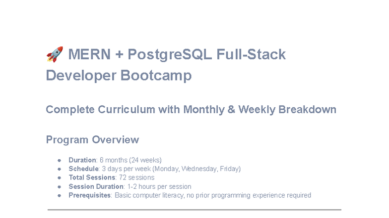 🚀 MERN + PostgreSQL Full-Stack Developer Bootcamp V2 Curriculum Overview - Studocu