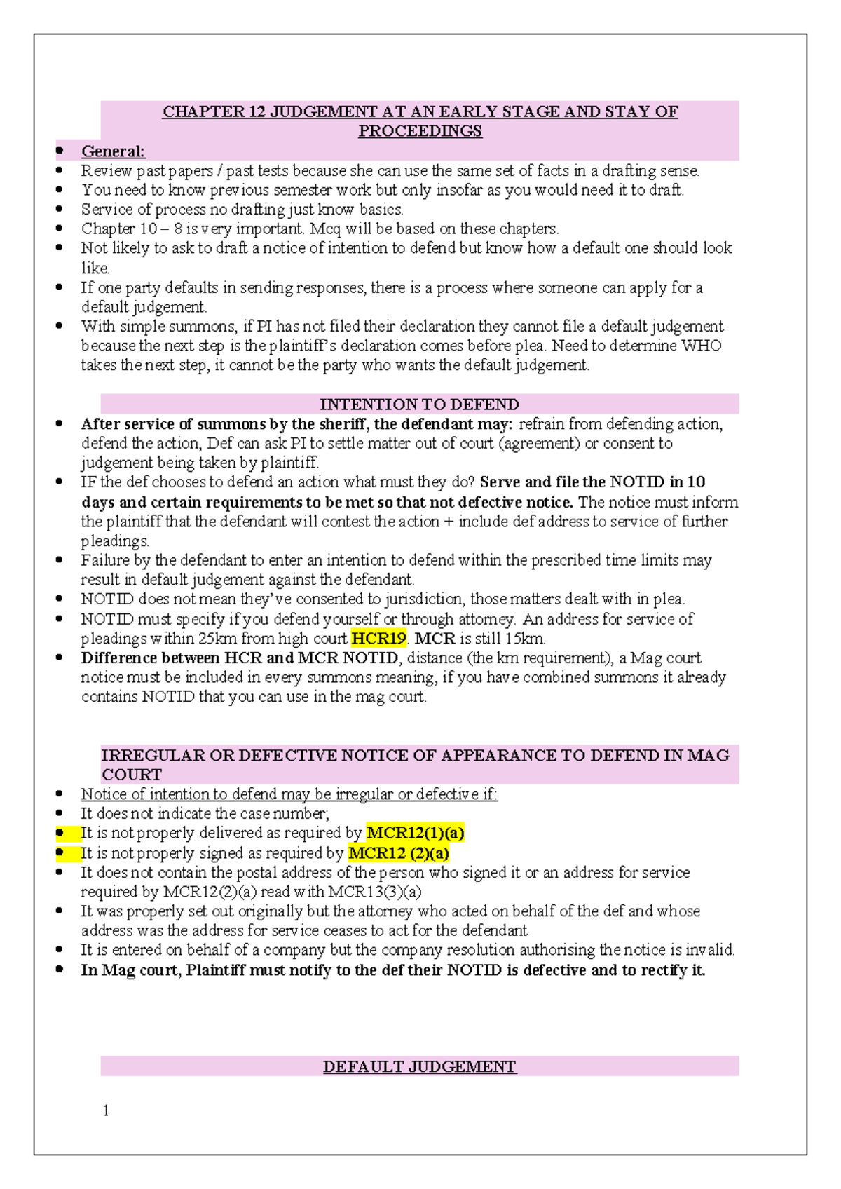 CHAPTER 12: JUDGEMENT AT AN EARLY STAGE & STAY OF PROCEEDINGS - Studocu