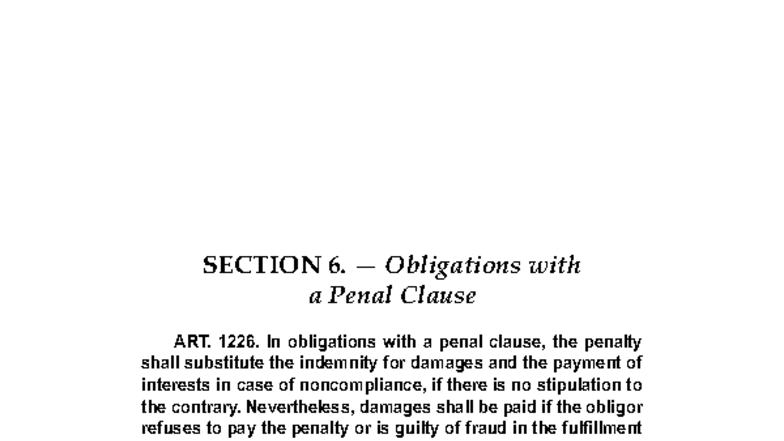 Deleon - Obligations 252: Understanding Penal Clauses in Obligations ...