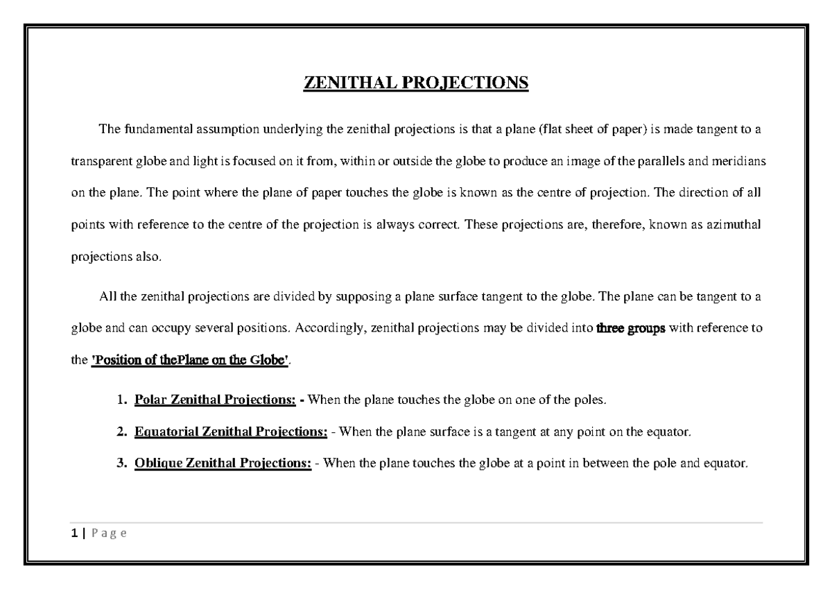 707099351 Classification of Zenithal Projections: Zenithal Types ...