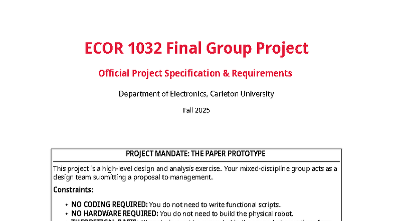 ECOR 1032 Final Project Specification Requirements - Fall 2025 - Studocu