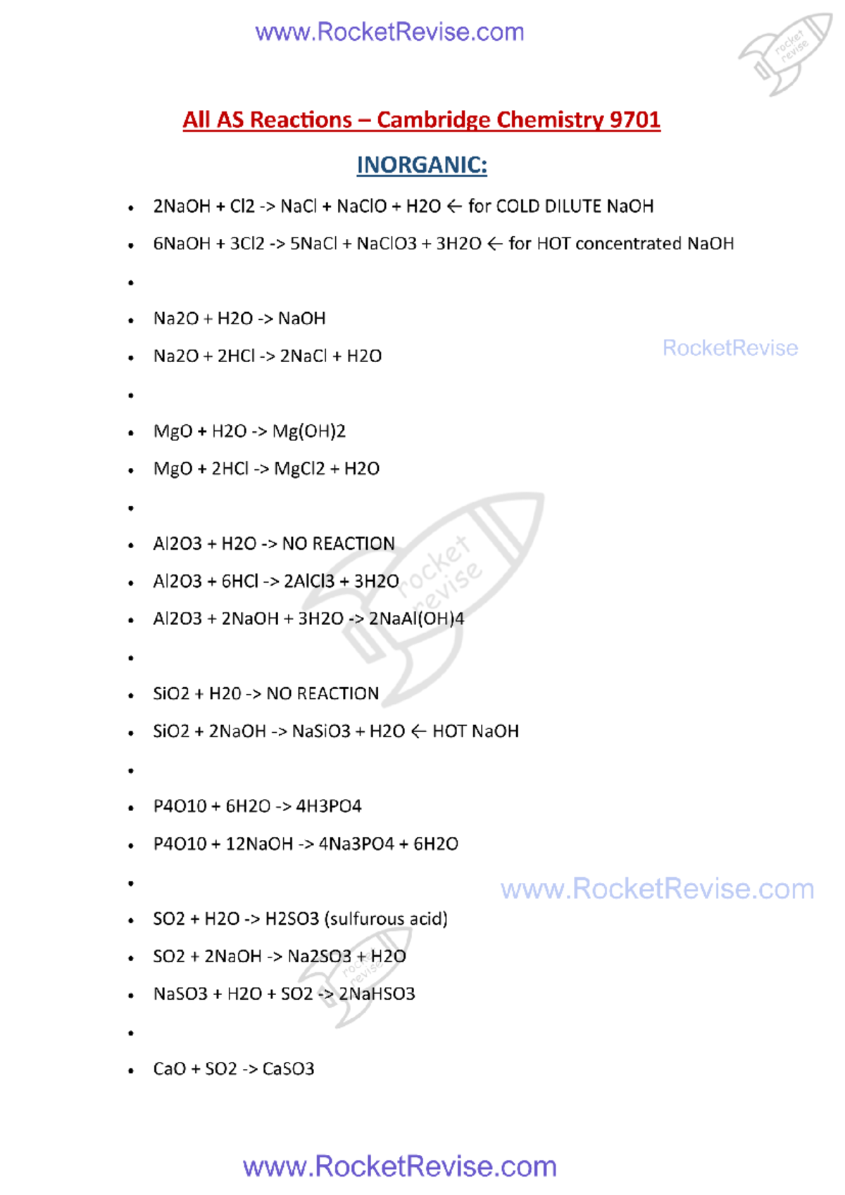 All AS Chemistry Reactions Overview for Cambridge 9701 - Studocu