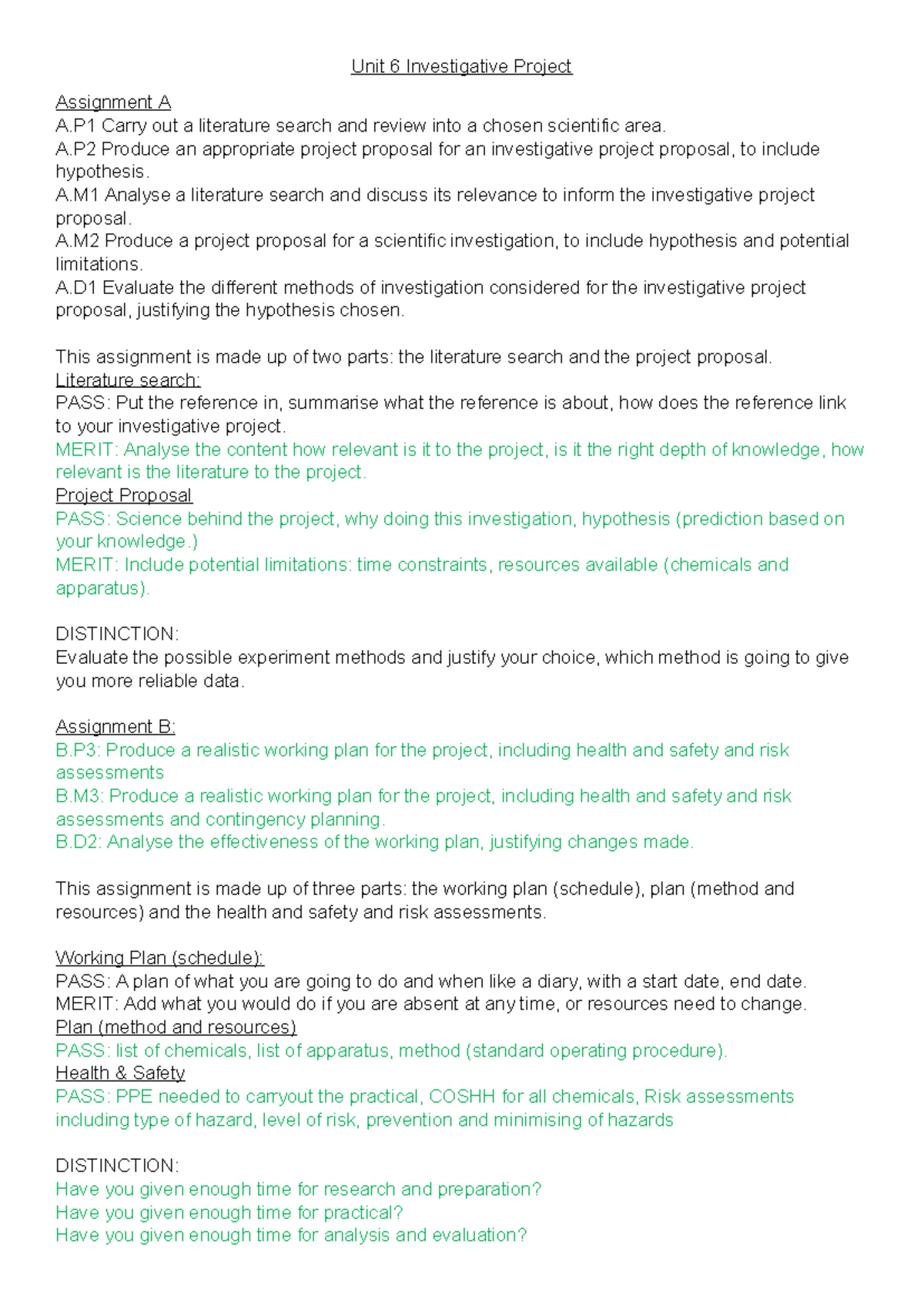 Unit 6 Investigative Project Assignment A & B: Questions to Address ...