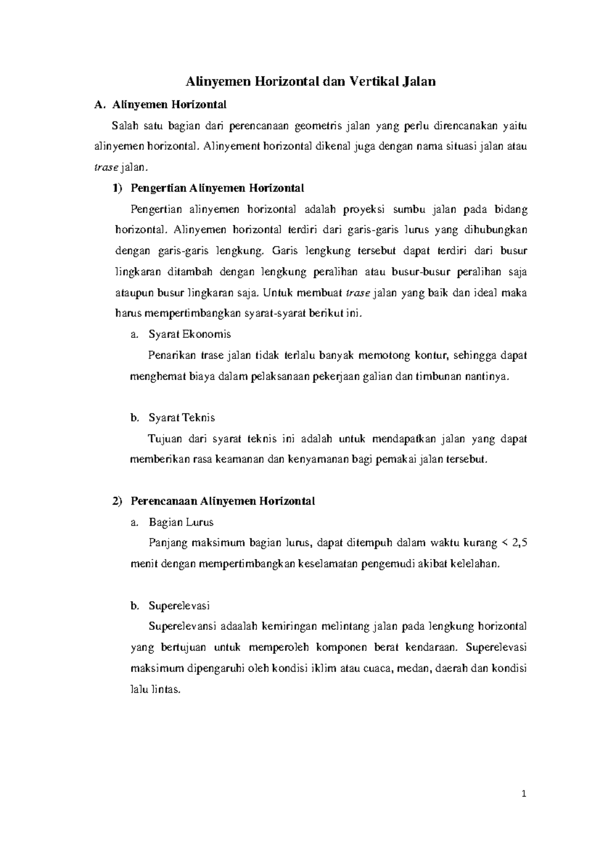 Modul Perencanaan Geometris Jalan: Alinyemen Horizontal & Vertikal ...