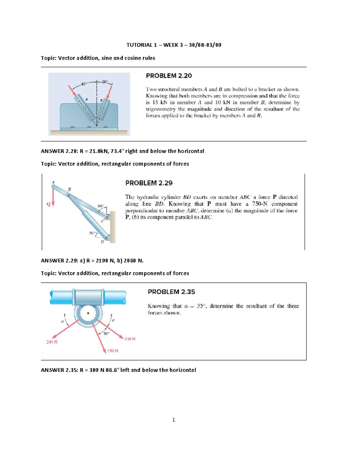 MM103 Tutorial 01 Week 03: Vector Addition & Force Components - Studocu