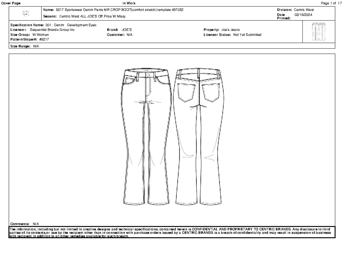 Denim Development Spec for 5217 Sportswear MR CROP BOOT Template - Studocu