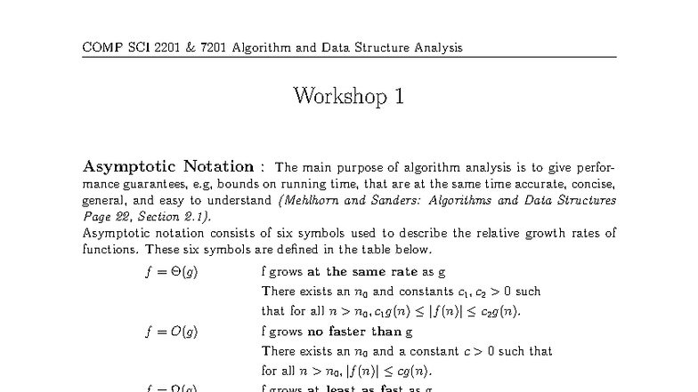COMP SCI 2201 7201 Workshop 1: Asymptotic Notation Analysis - Studocu