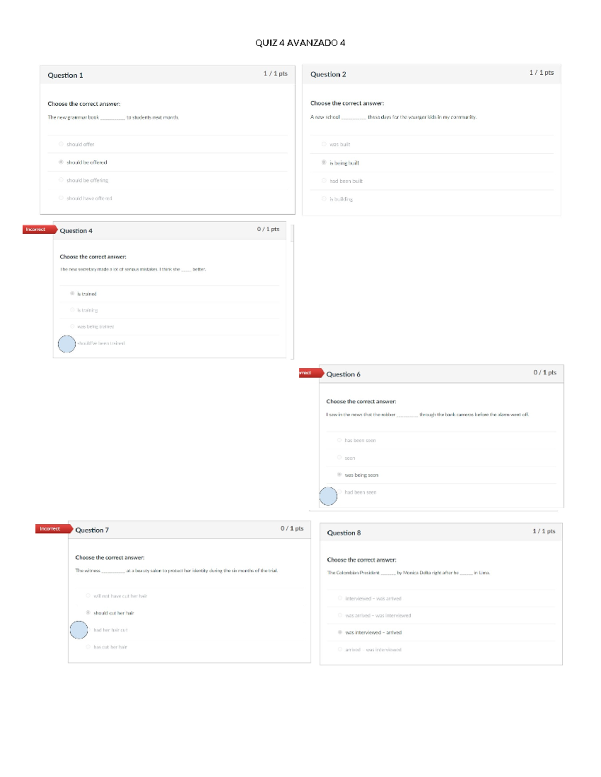 Avanzado 4 Quiz 4: Grammar & Vocabulary Questions Analysis - Studocu