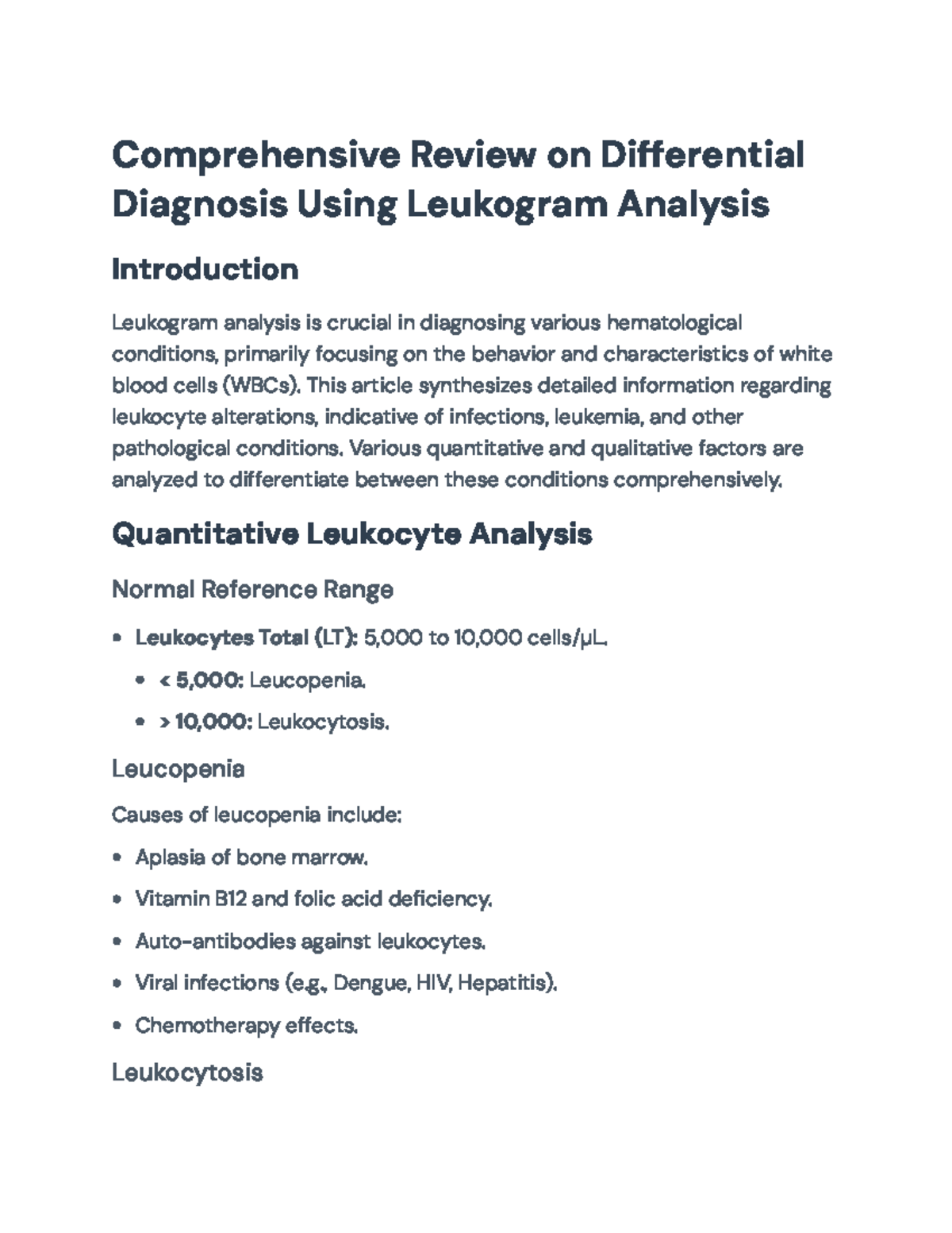 Differential Diagnosis of Hematological Conditions: Leukogram Analysis ...