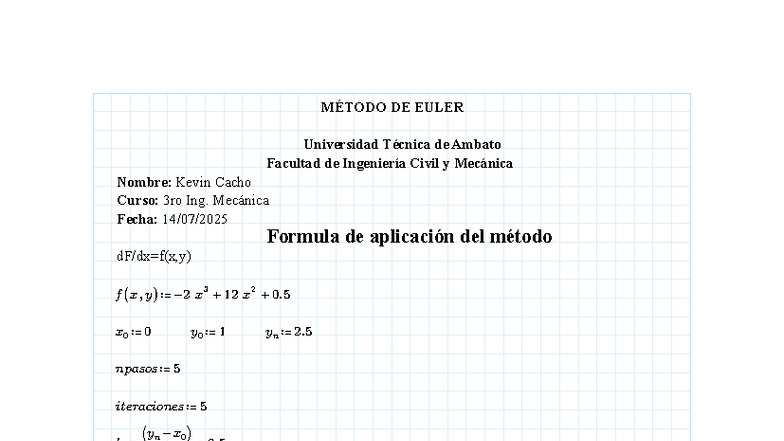 Examen Final: Método de Euler - Ing. Mecánica 3ro - Studocu