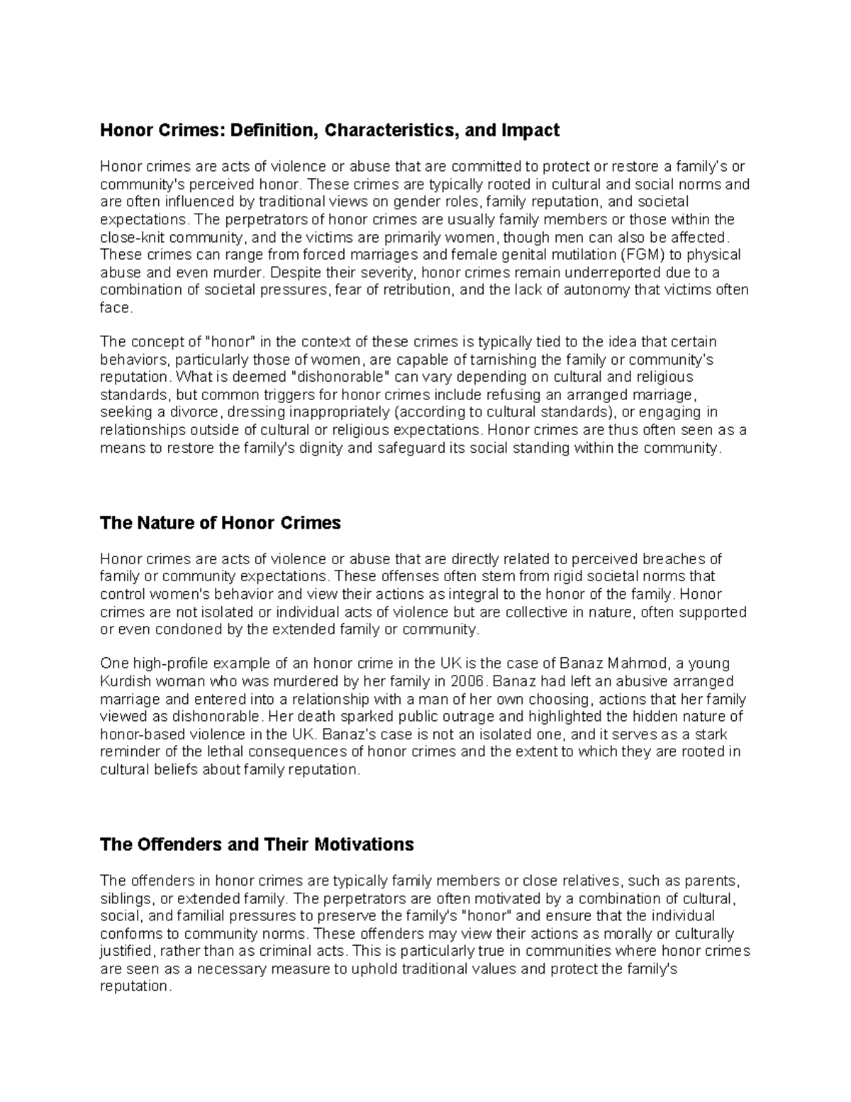 Honor Crimes: Definition, Characteristics, and Impact - Criminology ...