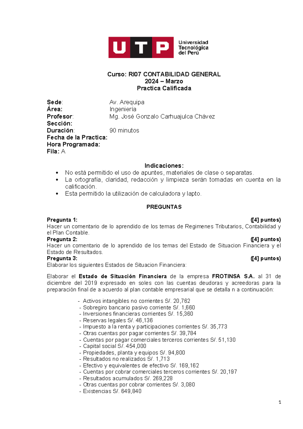 Práctica Calificada: RI07 Contabilidad General - Marzo 2024 - Studocu