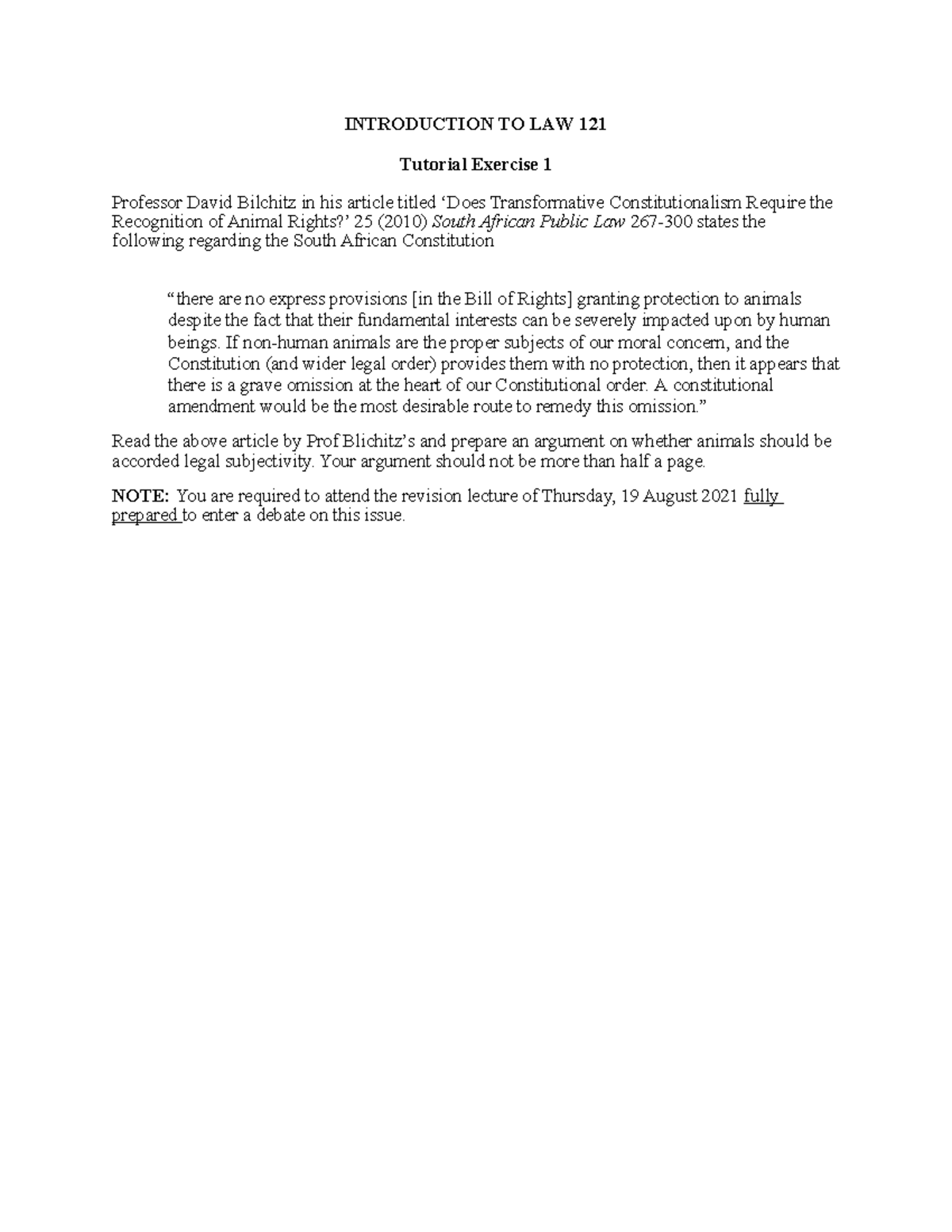 2024 07 21 Tutorial Exercise - Animal Rights debate 1 - INTRODUCTION TO ...