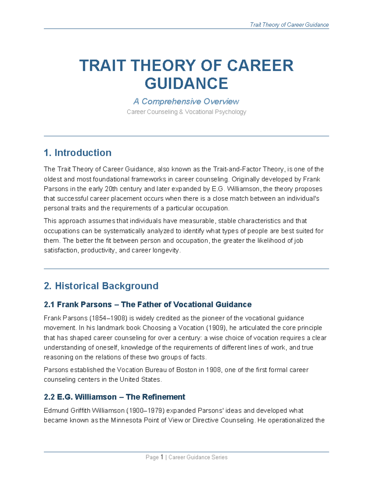 Trait Theory of Career Guidance: A Comprehensive Overview - Studocu