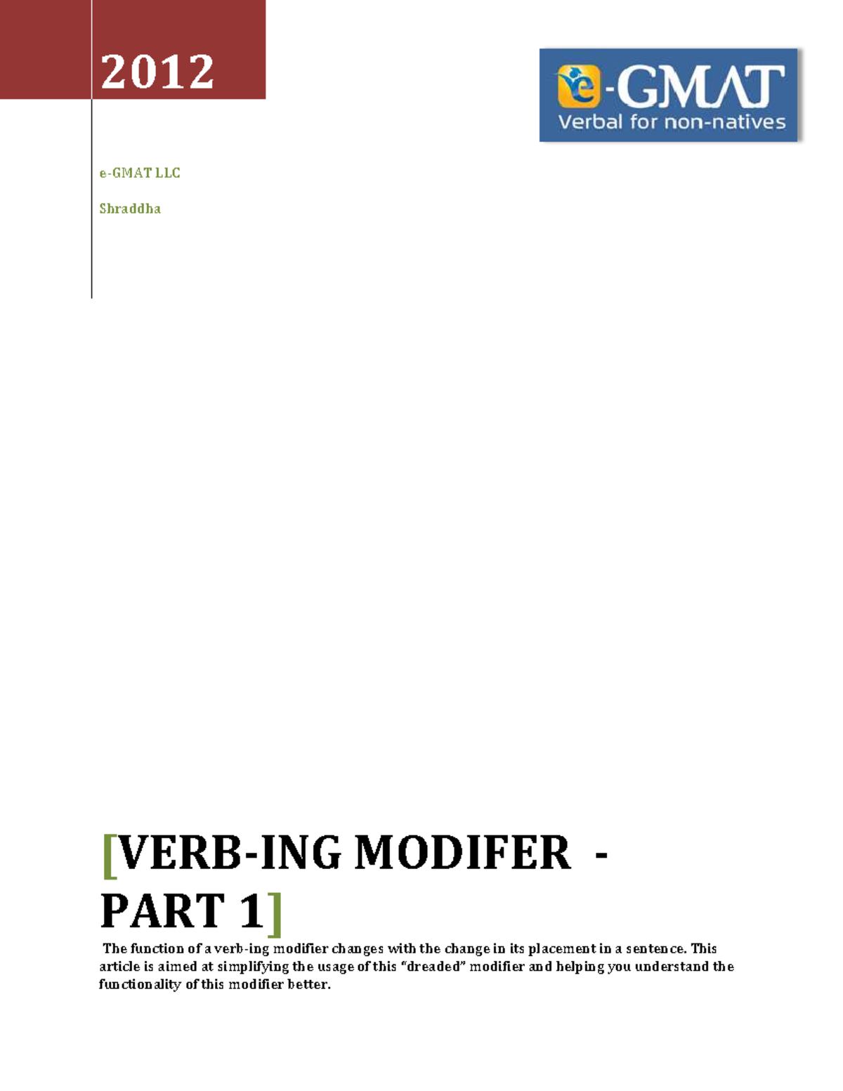 2012 LLC Shraddha Modifier Usage Guide - Verb-ing Modifiers - Studocu