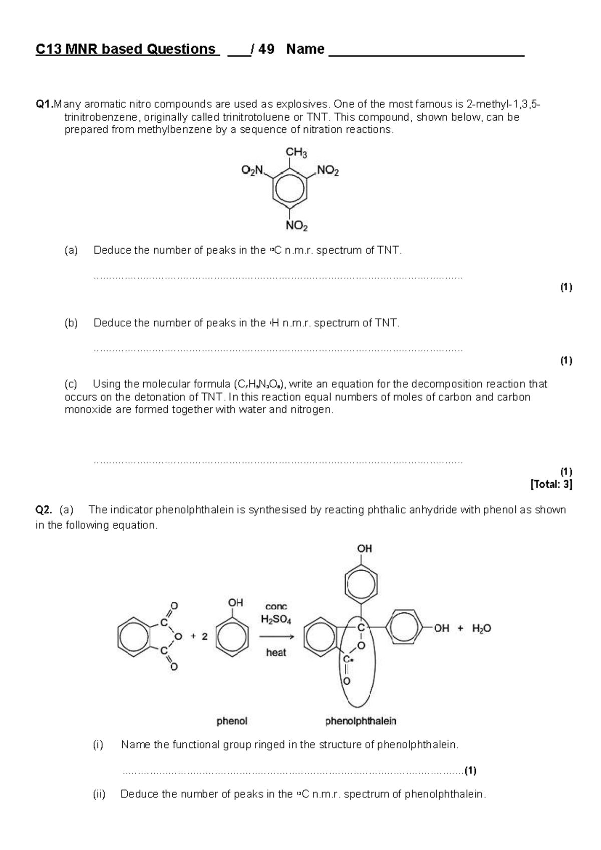 C13 NMR Questions on Aromatic Compounds and Atenolol Analysis - Studocu