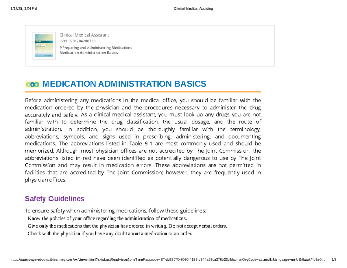 Medication Administration Basics - Clinical Medical Assisting ...