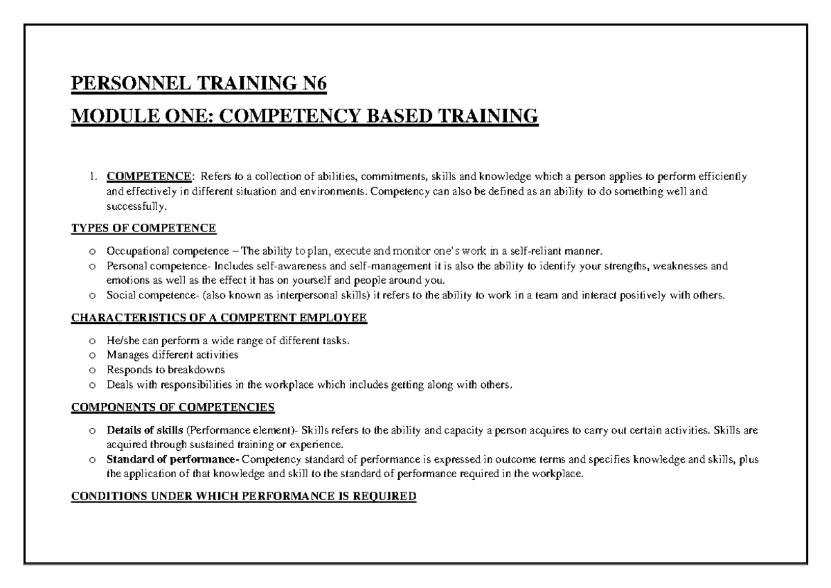 Personnel training N6 summary - PERSONNEL TRAINING N MODULE ONE ...