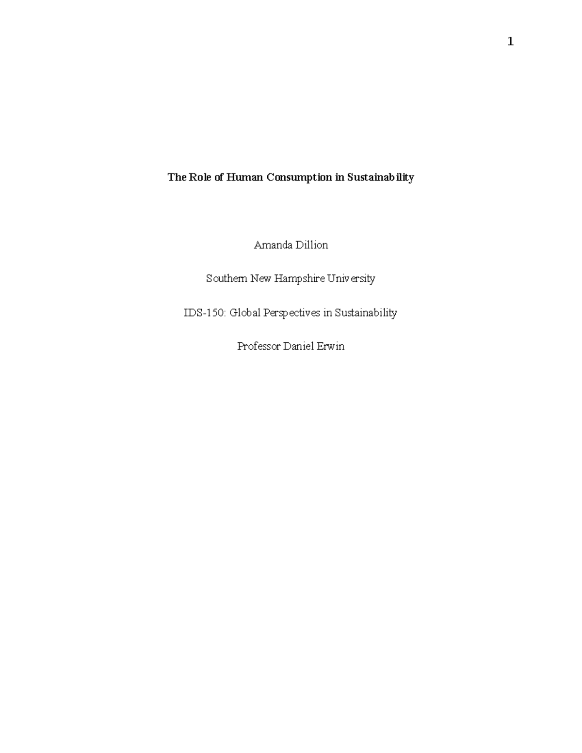 IDS-150: Human Consumption & Its Impact on Sustainability - Studocu