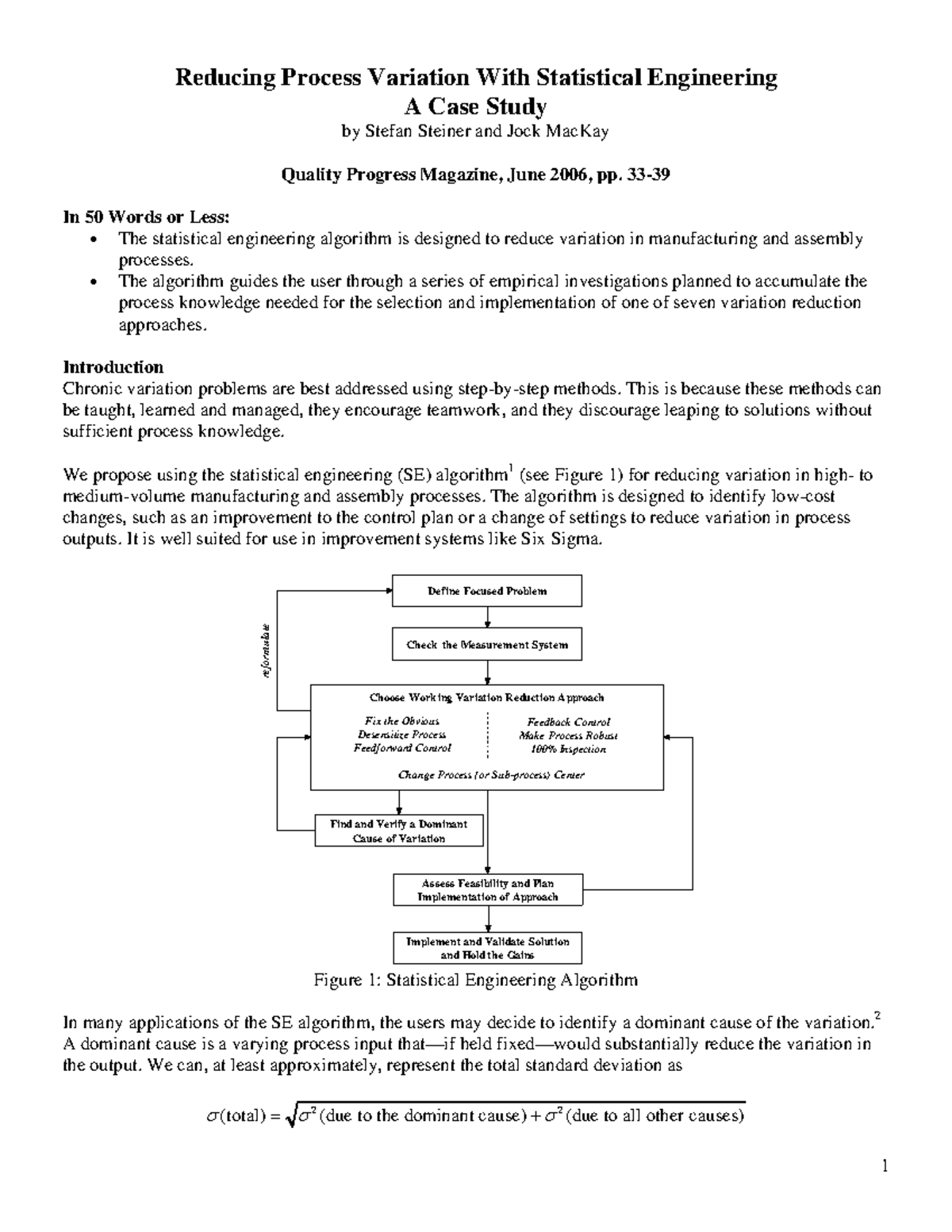 Statistical Engineering for Process Variation Reduction: A Case Study ...