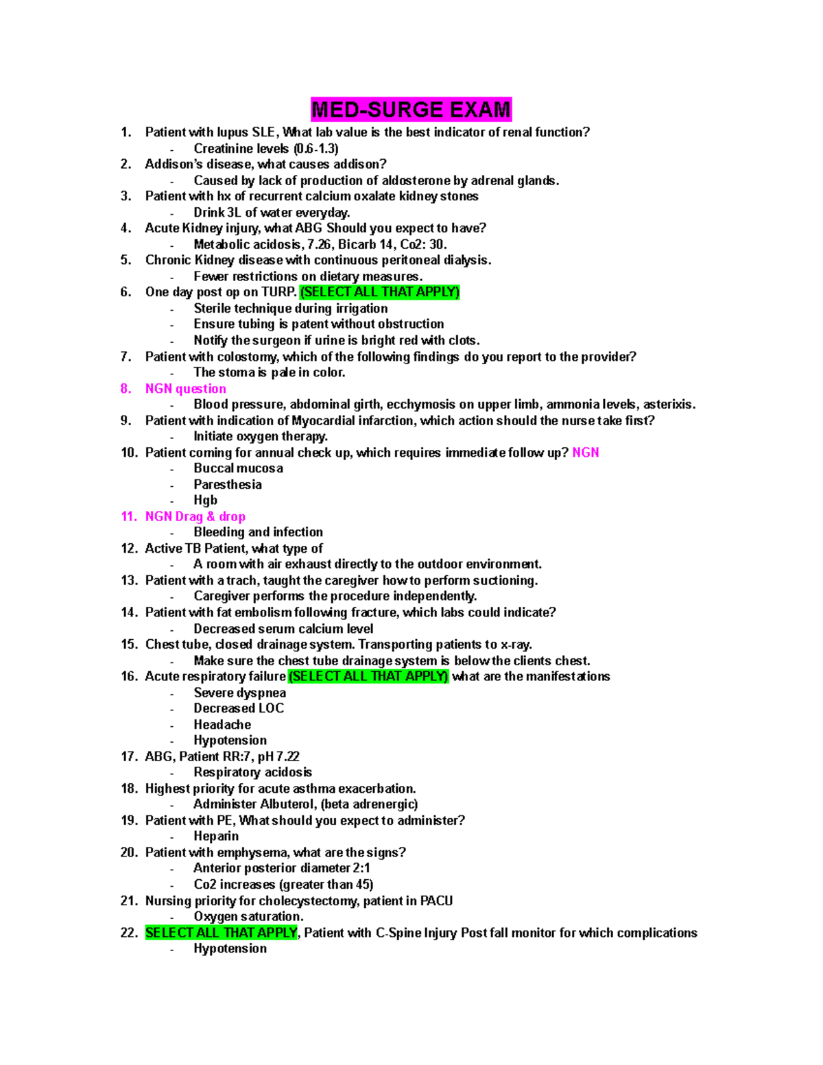 Untitled document - Notes - MED-SURGE EXAM Patient with lupus SLE, What ...