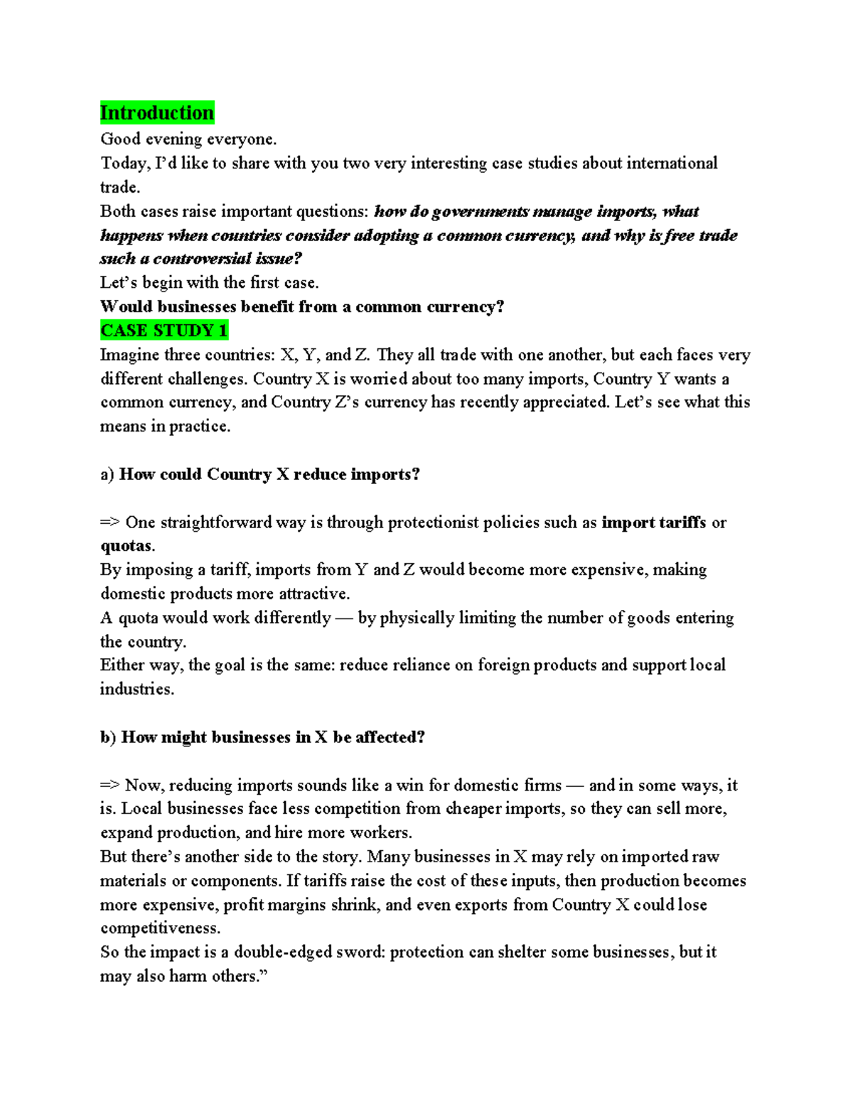 UNIT 17 - Case Study on International Trade and Free Trade Issues - Studocu